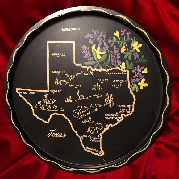 Accents | Vintage Texas State Outline And Cities Souvenir Tin Tray 11 ...